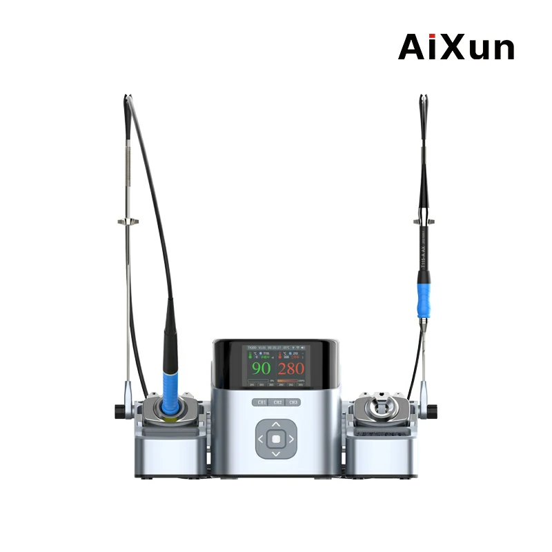 T420D 200W Dual Channel Soldering Station with T245/T210/T115 Handles for Electronics_AiXun